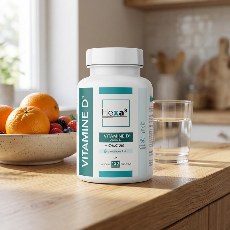 VITAMINE D3 2000UI + CALCIUM - 120 gél. - Os et Muscles - HEXA3